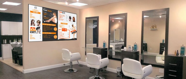 Design salon display board for in store advertising with video