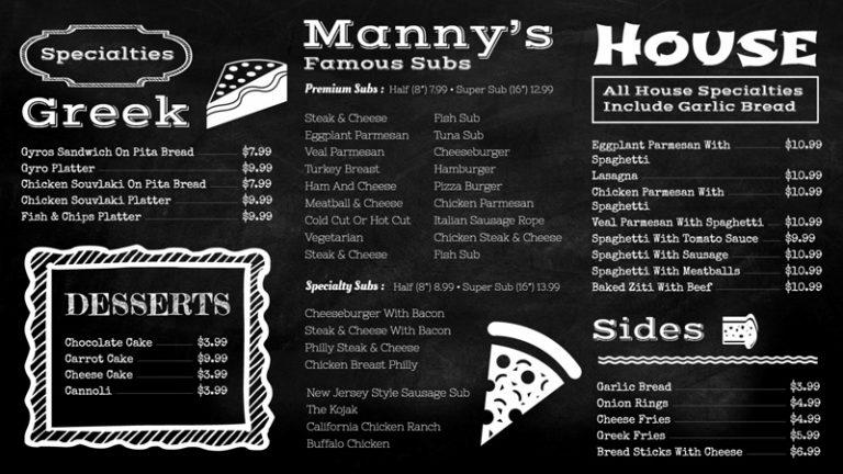 Old style digital chalkboard menu for restaurants with sign menu ...